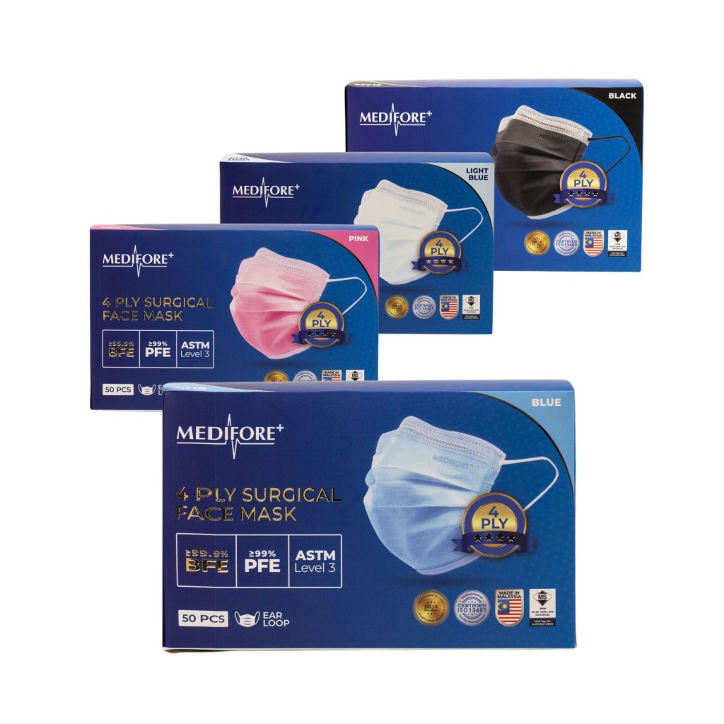 Medifore 4 Ply Surgical Face Masks 50pcs (Assorted Colours) – Wmart